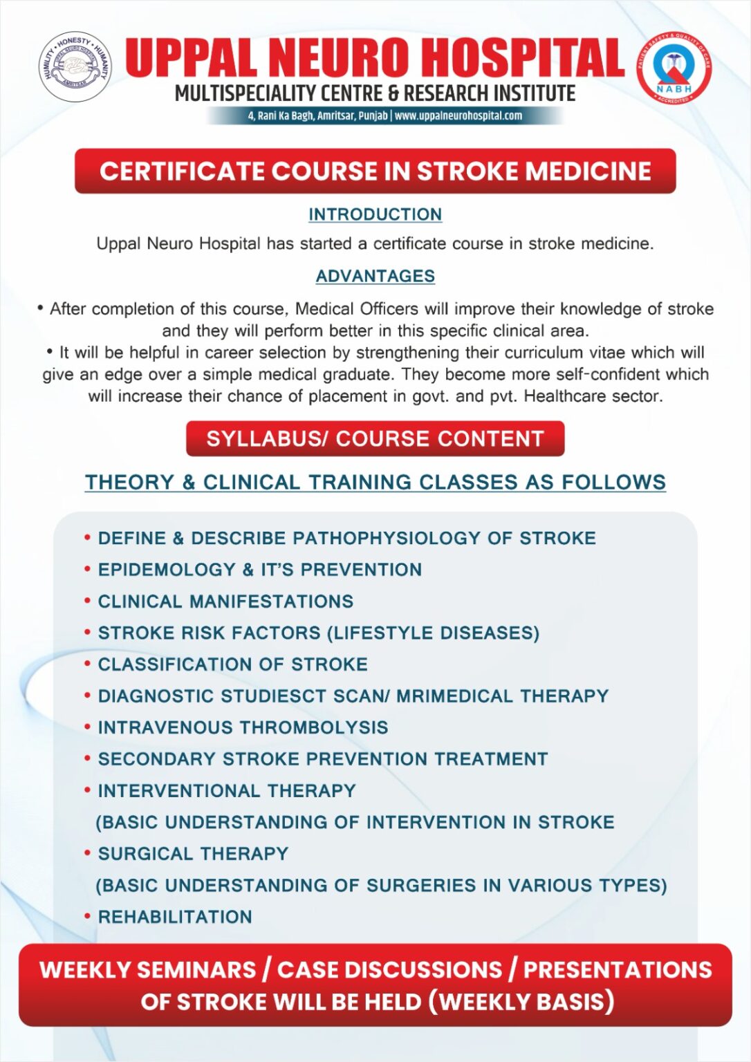 Certification Course in Stock Medicine - Uppal Hospital